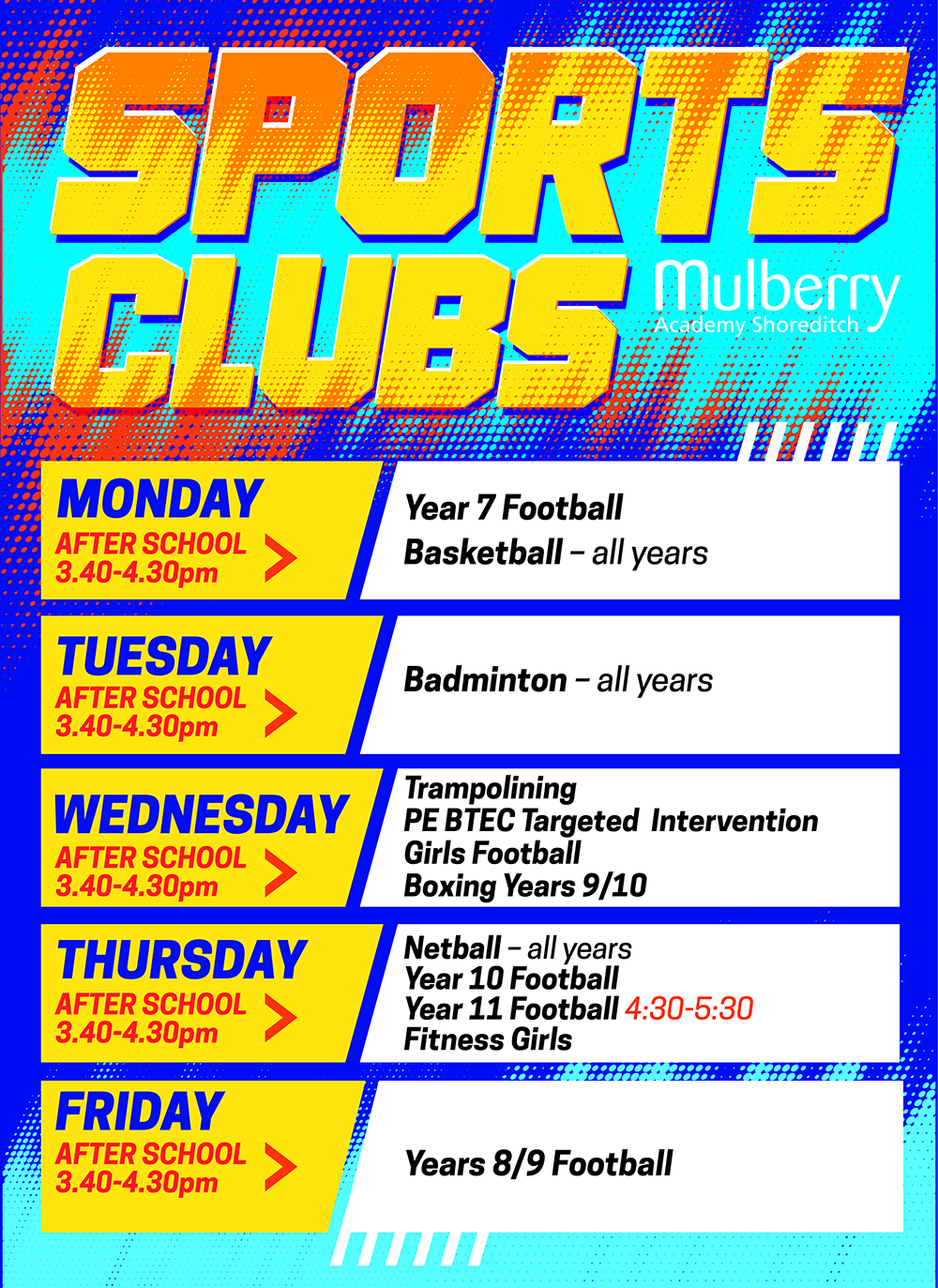 Sports clubs poster 22-23 - Mulberry Academy Shoreditch